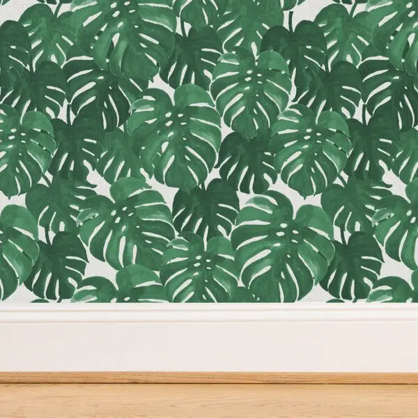 Spoonflower Monstera Cheese Plant Tropical Palms Custom Removable Wallpaper - Green
