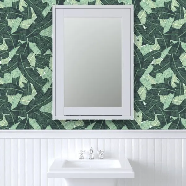 Spoonflower Leaves Preppy Leaf Palm Jungle Decor Custom Removable Wallpaper - Green