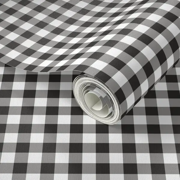 Spoonflower Mini Gingham Plaid Classic Country Simple Squares Custom Removable Wallpaper - Gray,black,white
