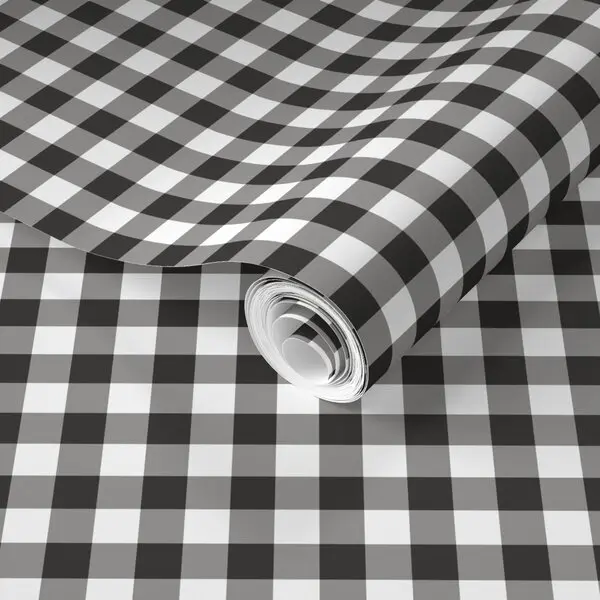 Spoonflower Mini Gingham Plaid Classic Country Simple Squares Custom Removable Wallpaper - Gray,black,white