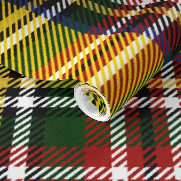 Spoonflower Yellow Green Tartan Royal Custom Pre-pasted Wallpaper - Yellow,red,black