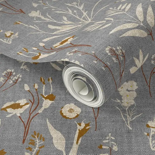 Spoonflower Playa Wildflower Gray Beige Custom Removable Wallpaper - Gray,beige,black