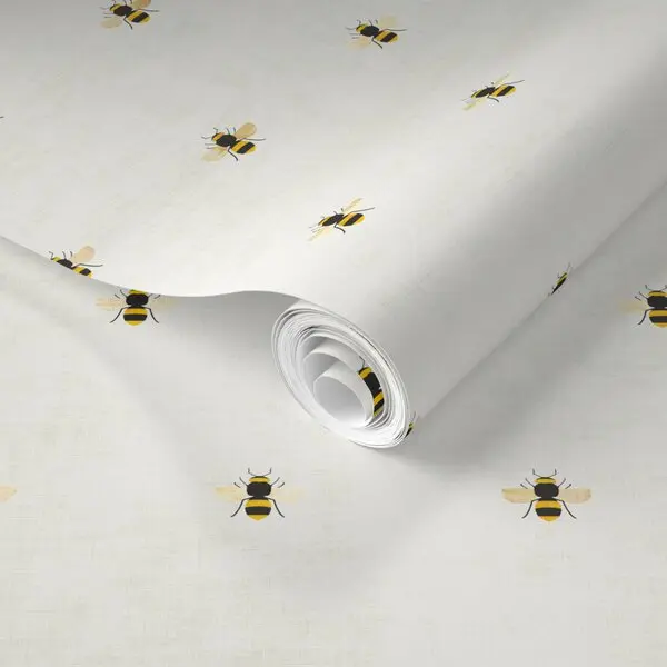 Spoonflower Bee Insect Ditsy Gold Custom Removable Wallpaper - Beige,gold,green