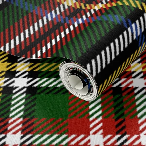 Spoonflower Tartan Royal Blue Yellow Red Custom Pre-pasted Wallpaper - Black,beige,brown