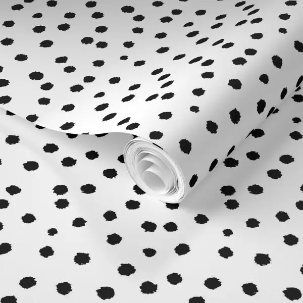 Spoonflower Black And White Dotty Polka Dot Small Dots Classic Custom Pre-pasted Wallpaper - Black,white,gray