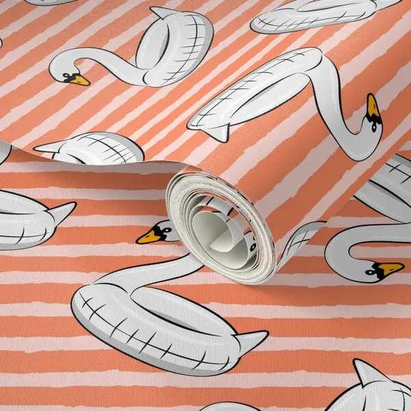 Spoonflower Summer Beach Sherbert Time Little Arrow Pool Custom Pre-pasted Wallpaper - Orange,gray,pink