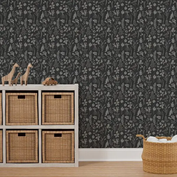 Spoonflower Woodland Study Dark Tree Custom Pre-pasted Wallpaper
