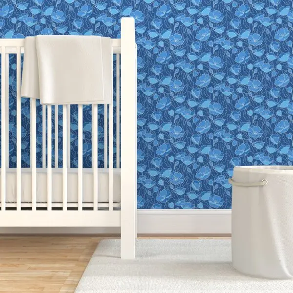 Spoonflower Flowers Spring Summer Watercolor Allover Custom Pre-pasted Wallpaper