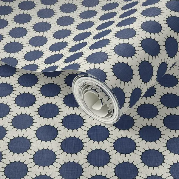Spoonflower Dot Blue Indigo Stripes Custom Pre-pasted Wallpaper - Blue,gray,green