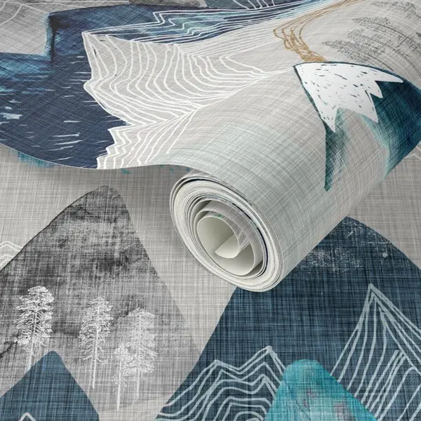 Spoonflower Blue Call Mountains Storm Mountain Adventure Custom Removable Wallpaper - Gray,blue,purple