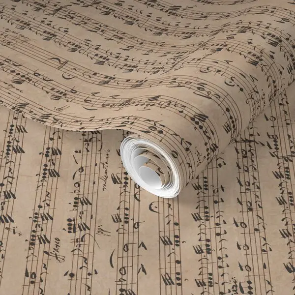 Spoonflower Music Dragonetti Rossini Classical Contrabass Custom Removable Wallpaper - Brown