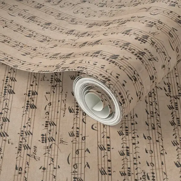 Spoonflower Music Dragonetti Rossini Classical Contrabass Custom Removable Wallpaper - Brown