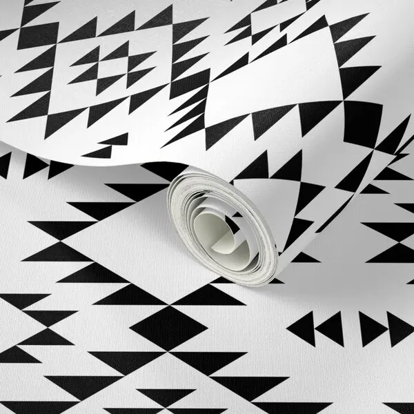 Spoonflower Black White Triangles Geometric Tribal Diamond Custom Pre-pasted Wallpaper - Black,white,gray