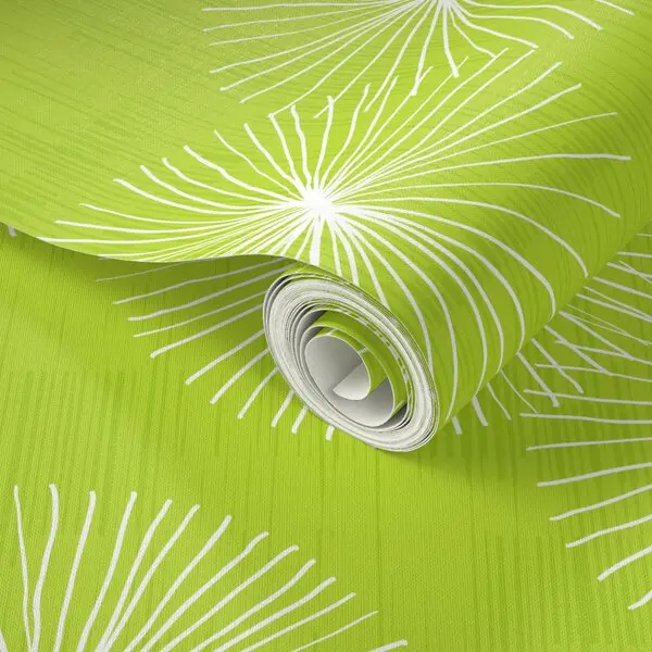Spoonflower Floral Retro Modern Dandelion Mod Custom Removable Wallpaper - Green