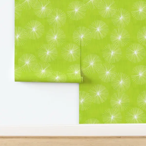 Spoonflower Floral Retro Modern Dandelion Mod Custom Removable Wallpaper - Green