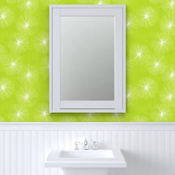 Spoonflower Floral Retro Modern Dandelion Mod Custom Removable Wallpaper - Green