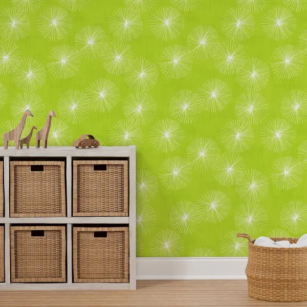 Spoonflower Floral Retro Modern Dandelion Mod Custom Removable Wallpaper - Green