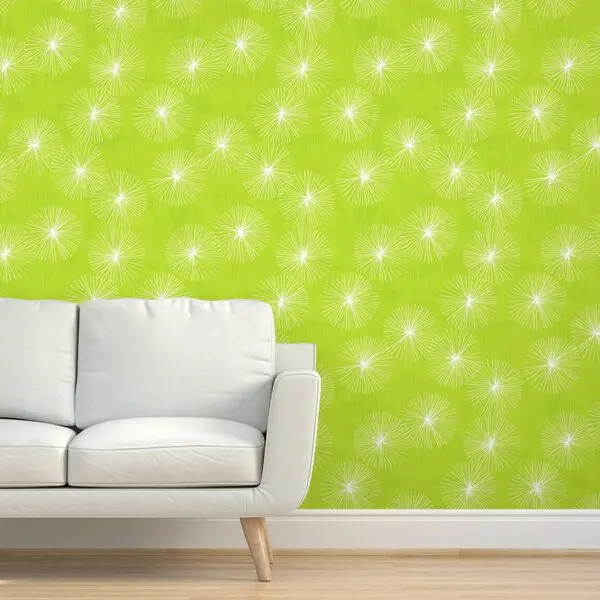 Spoonflower Floral Retro Modern Dandelion Mod Custom Removable Wallpaper - Green