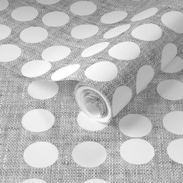 Spoonflower Polka Dots White Circles Gender Nursery Abstract Custom Removable Wallpaper - Gray,white
