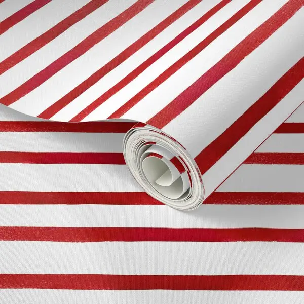 Spoonflower Red Stripe Watercolor Modern Christmas Valentine Custom Removable Wallpaper - White,pink,red
