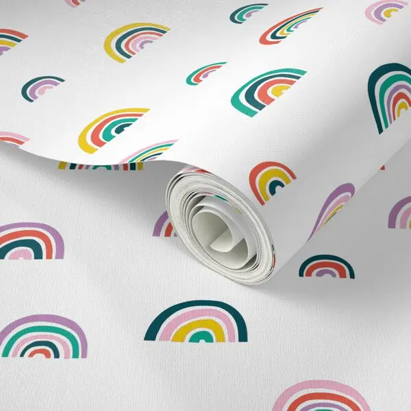 Spoonflower Watercolor Rainbows Small Colorful Sky Custom Removable Wallpaper - Rainbow