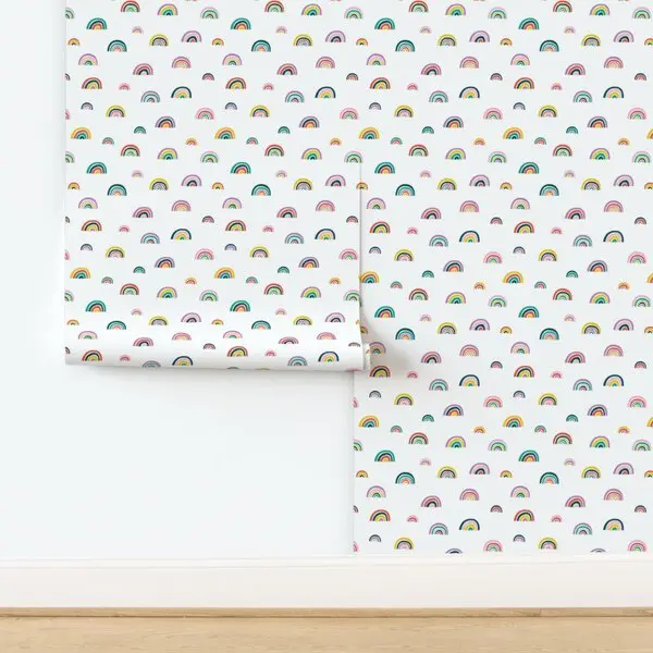 Spoonflower Watercolor Rainbows Small Colorful Sky Custom Removable Wallpaper - Rainbow