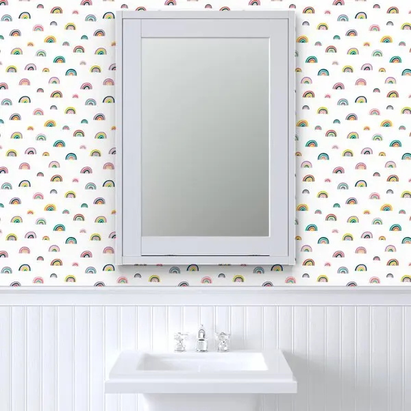 Spoonflower Watercolor Rainbows Small Colorful Sky Custom Removable Wallpaper - Rainbow