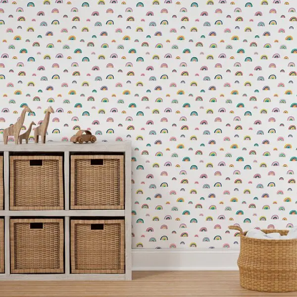 Spoonflower Watercolor Rainbows Small Colorful Sky Custom Removable Wallpaper - Rainbow