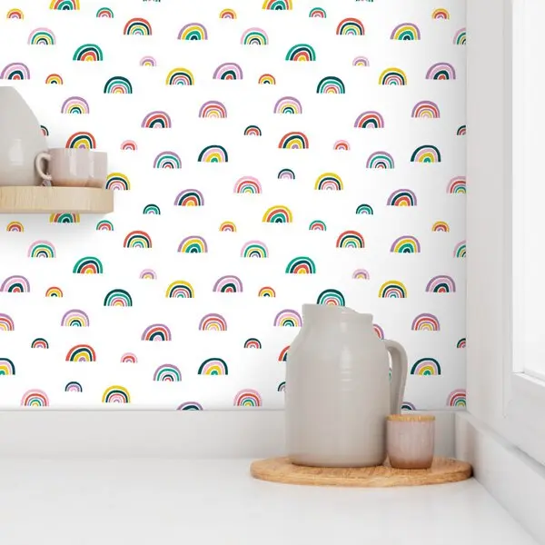 Spoonflower Watercolor Rainbows Small Colorful Sky Custom Removable Wallpaper - Rainbow