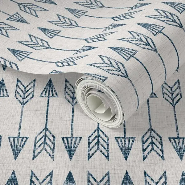 Spoonflower Boho Navy Arrow Line Geometric Modern Arrows Custom Removable Wallpaper - Gray,blue
