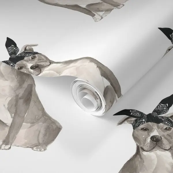 Spoonflower Pitbull Puppy Dog Funny Hip Hop Rap Pet Custom Removable Wallpaper - Gray