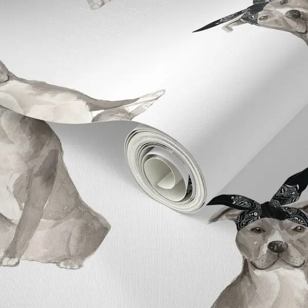 Spoonflower Pitbull Puppy Dog Funny Hip Hop Rap Pet Custom Removable Wallpaper - Gray