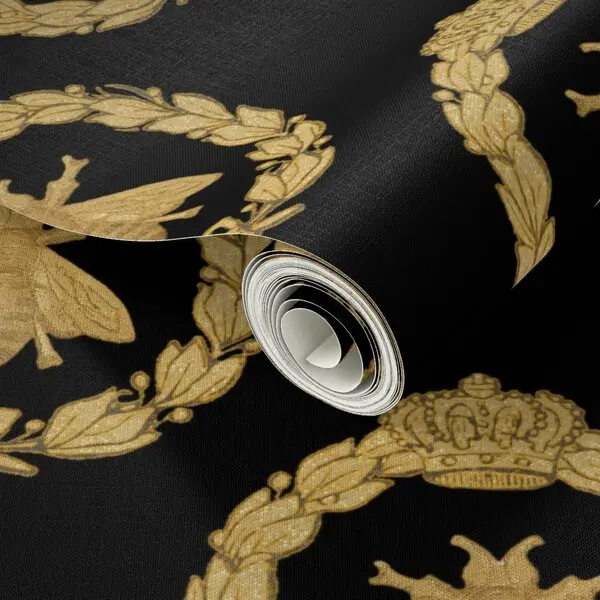 Spoonflower Bees Bee Black Classic Gold Honeybee Custom Pre-pasted Wallpaper - Black,gold,brown