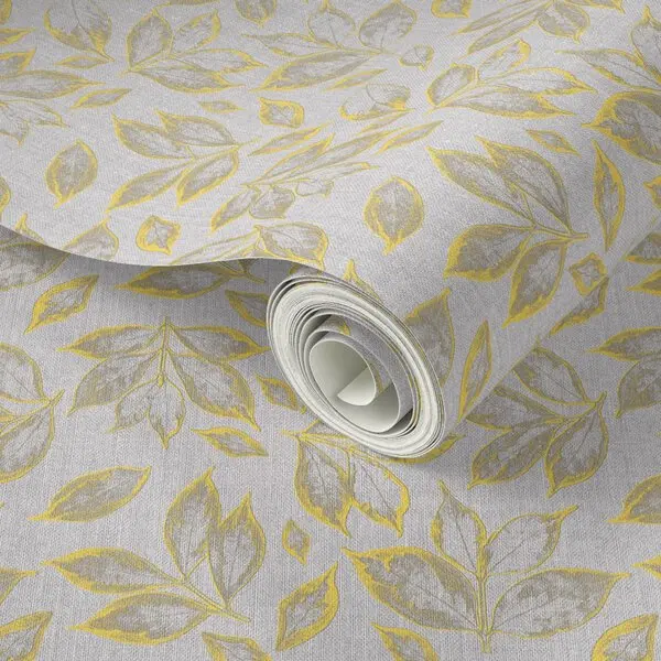 Spoonflower Grey Yellow Gray Custom Pre-pasted Wallpaper - Gray,yellow,brown
