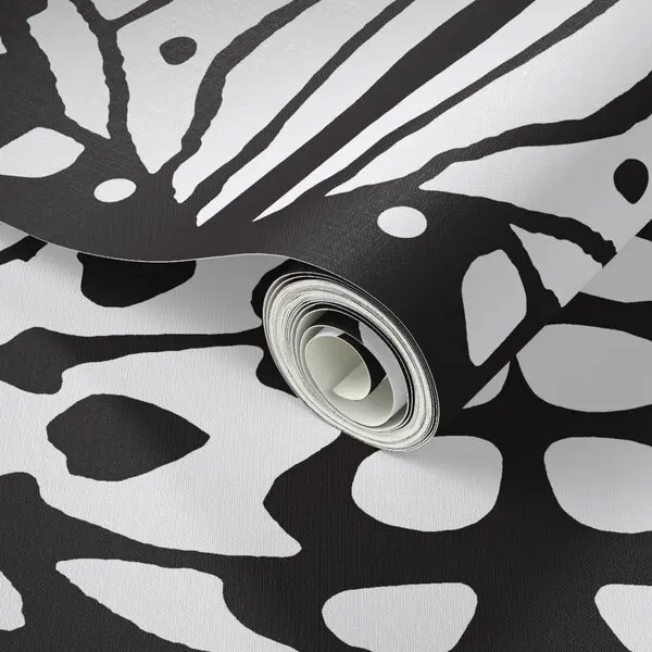Spoonflower Black White Butterfly Fashion Costume Custom Pre-pasted Wallpaper - Black,white,gray