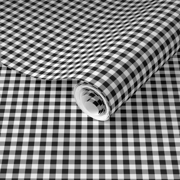 Spoonflower Gingham Black White Gray Small Check Buffalo Punk Custom Pre-pasted Wallpaper - Black,white,gray