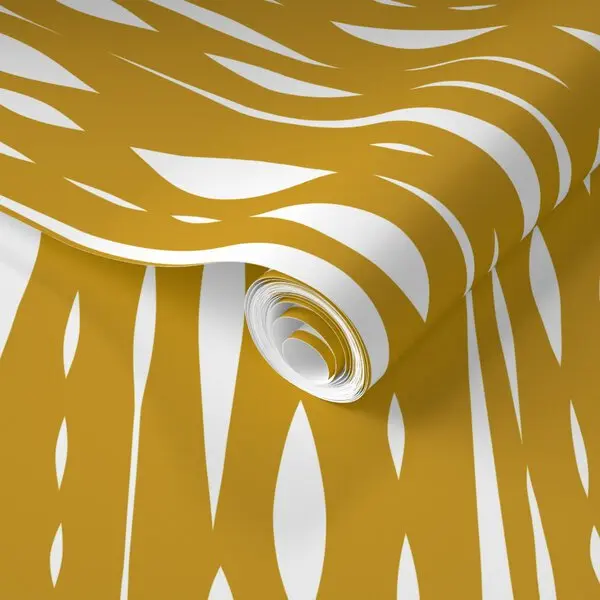 Spoonflower Yellow Modern Gold Geometric Abstract Traditional Custom Pre-pasted Wallpaper - Beige,yellow