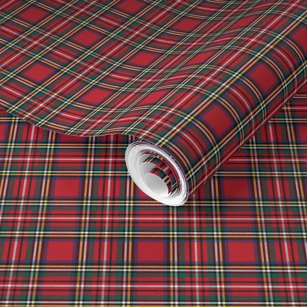 Spoonflower Royal Tartan Style Small Christmas Red Plaid Kilt Custom Pre-pasted Wallpaper - Red,green,pink