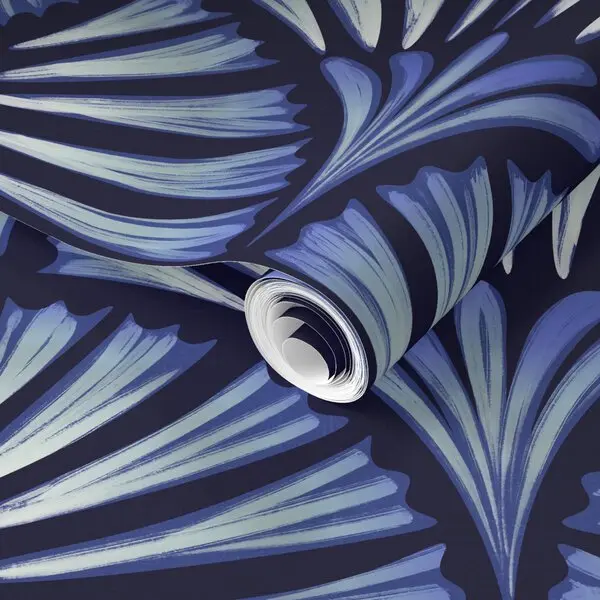 Spoonflower Geometric Floral Abstract Thistle French Custom Pre-pasted Wallpaper - Blue