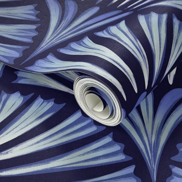 Spoonflower Geometric Floral Abstract Thistle French Custom Pre-pasted Wallpaper - Blue