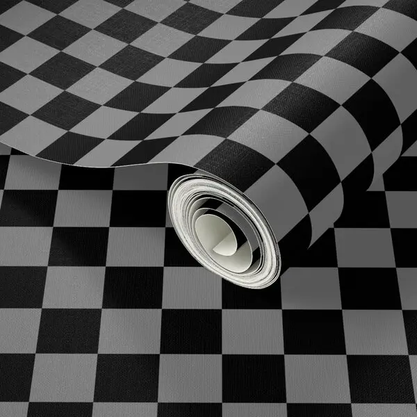 Spoonflower Black And Grey Check Checkered Chequer Checked Custom Removable Wallpaper - Black,white,gray