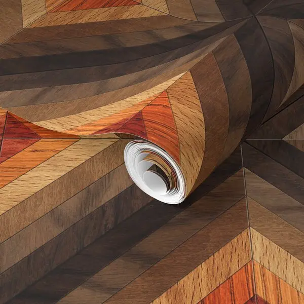 Spoonflower Woodgrain Parquet Wooden Look Shades Of Brown Custom Pre-pasted Wallpaper - Brown,orange