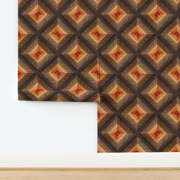 Spoonflower Woodgrain Parquet Wooden Look Shades Of Brown Custom Pre-pasted Wallpaper - Brown,orange