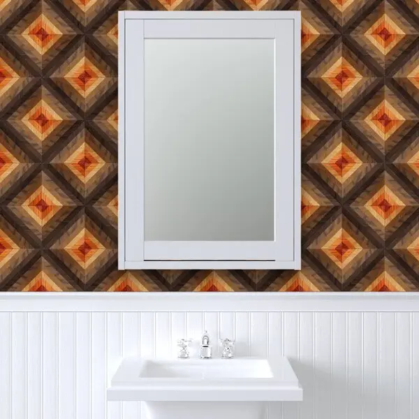 Spoonflower Woodgrain Parquet Wooden Look Shades Of Brown Custom Pre-pasted Wallpaper - Brown,orange