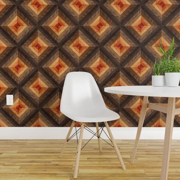 Spoonflower Woodgrain Parquet Wooden Look Shades Of Brown Custom Pre-pasted Wallpaper - Brown,orange