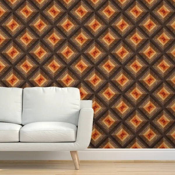 Spoonflower Woodgrain Parquet Wooden Look Shades Of Brown Custom Pre-pasted Wallpaper - Brown,orange
