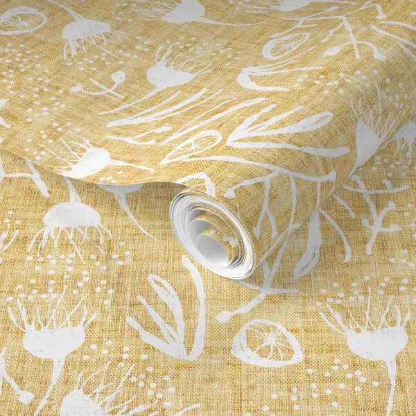 Spoonflower Yellow Nature Blossoms Gold Seeds Garden Australia Custom Removable Wallpaper - Beige,white,brown