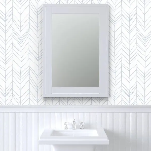 Spoonflower Feather Herringbone Chevron Custom Pre-pasted Wallpaper - Blue,white,gray