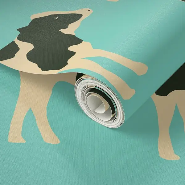 Spoonflower Blue Ink Ribbon Cow Milk Seafoam Rural Custom Removable Wallpaper - Green,black,beige