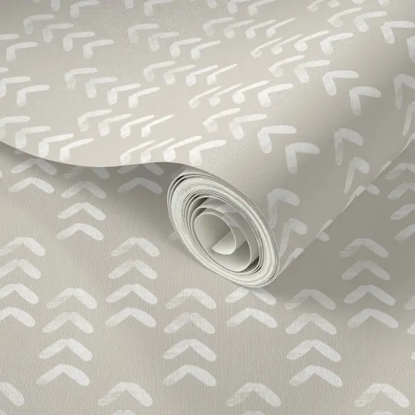 Spoonflower Trendy Neutral Beige Nursery Tribal Arrow Custom Pre-pasted Wallpaper - Gray,white